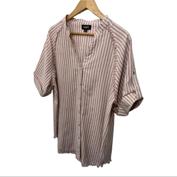 Gigio | Tops | Gigio Dusty Rose Pink And Ivory Striped Button Up Long ...